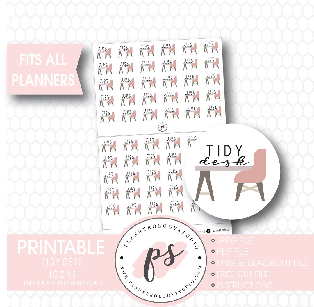 Tidy Desk Script & Icons Digital Printable Planner Stickers | Jpg/pdf ...