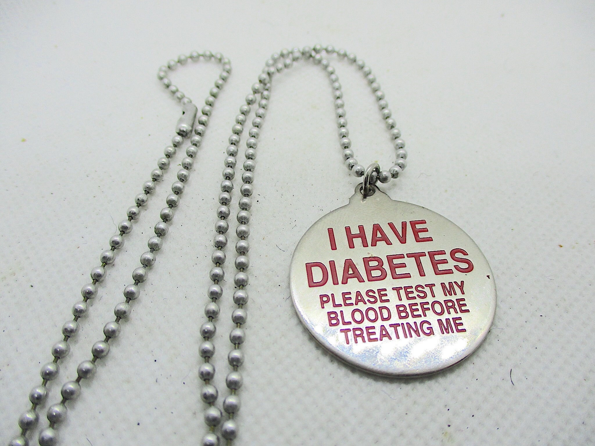 Vintage Emergency Diabetic Medical Alert Pendant Ball Chain Necklace - Etsy