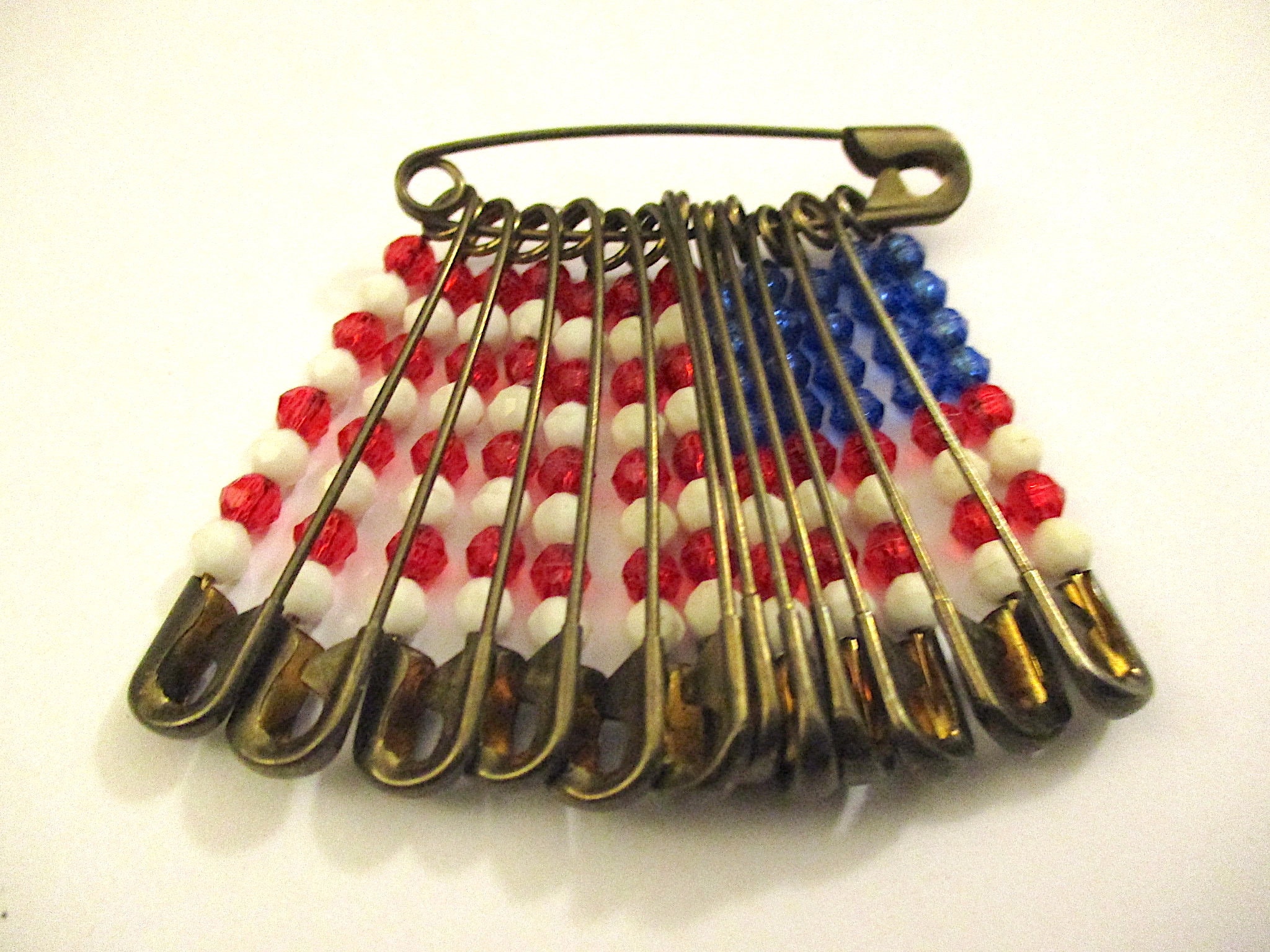 Vintage Handmade USA Flag Pin Safety Pins & Beads Crafts Flag - Etsy