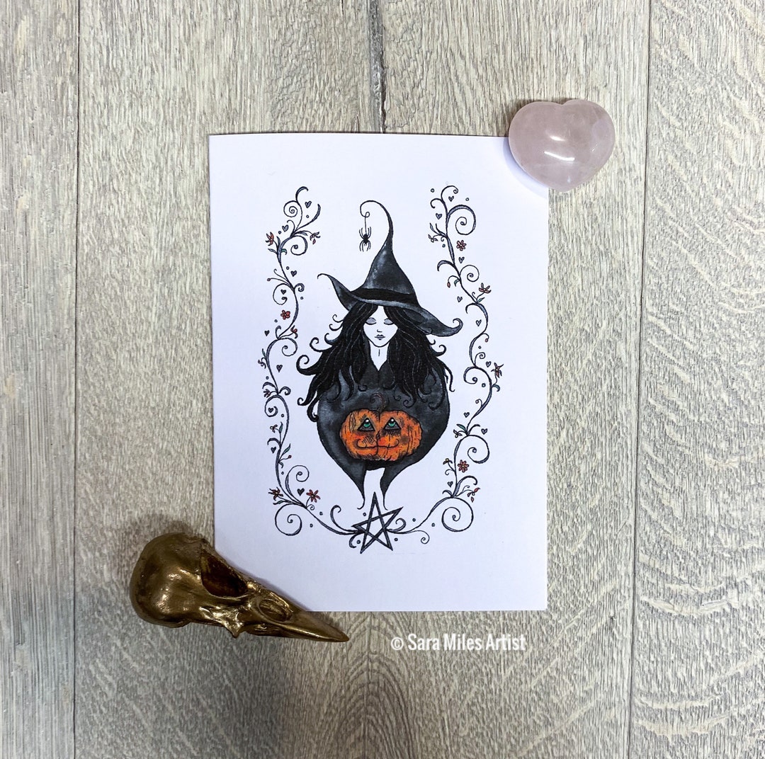 Witch Card Autumn Witch Card Gothic Greetings Card Witch - Etsy