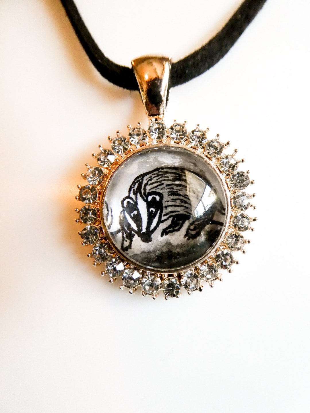 Badger Necklace, Tiny Badger Hand Drawn Sparkly Cameo - Etsy