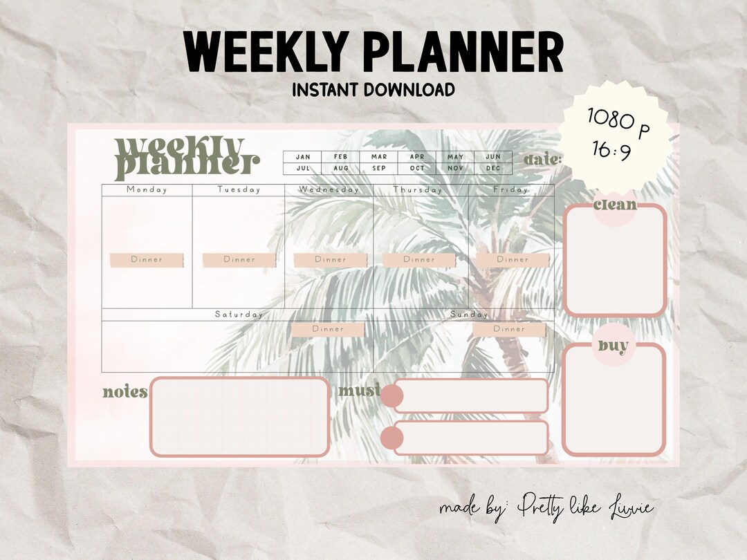 Digital Weekly Planner Template, Weekly Schedule, Weekly Agenda ...