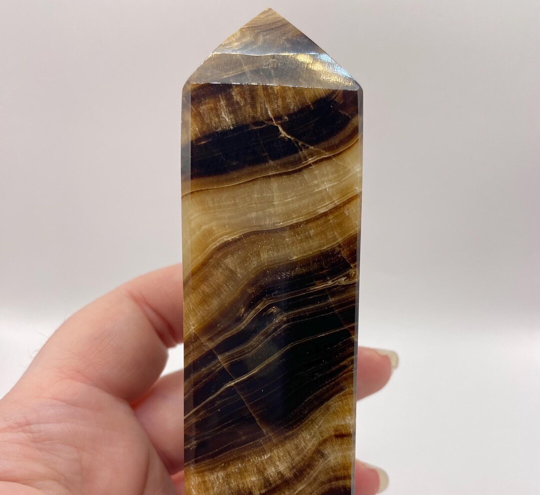 Rare Chocolate Calcite Crystal Tower Stripey Brown Aragonite Point ...