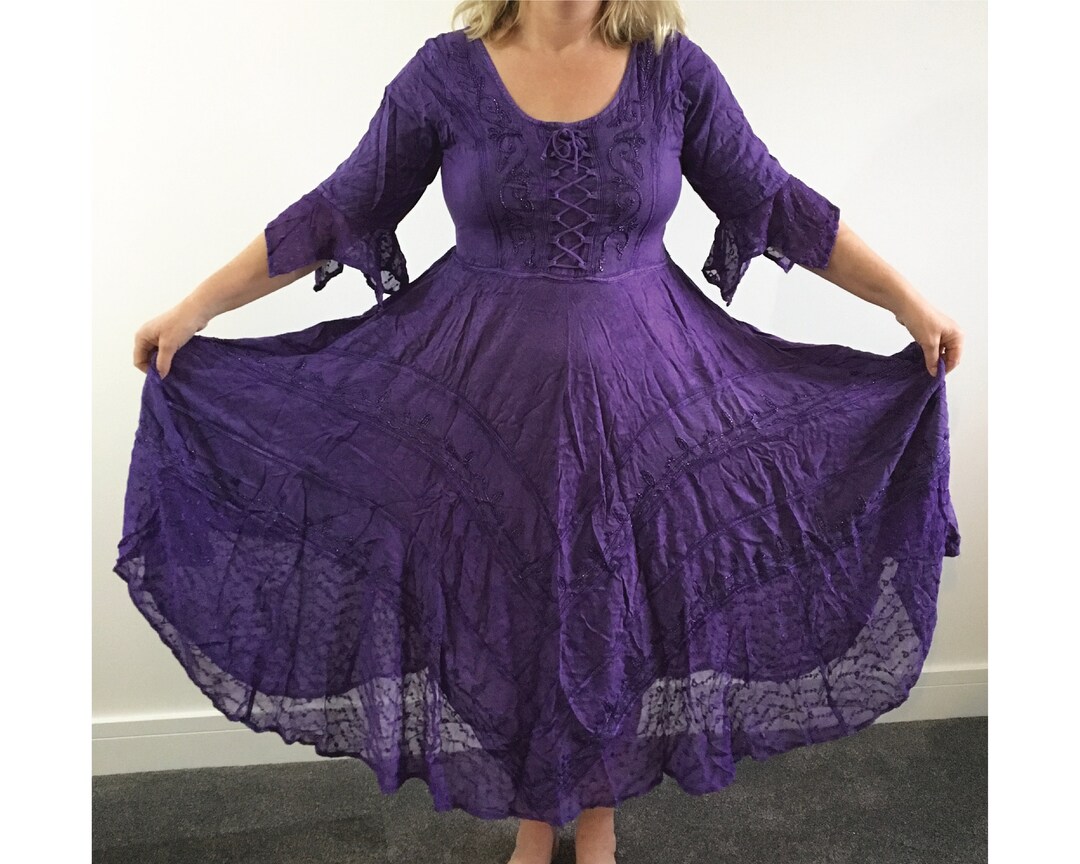 Purple Long Corset Boho Pagan Maxi LARP Celtic Dress Plus Size Wedding ...