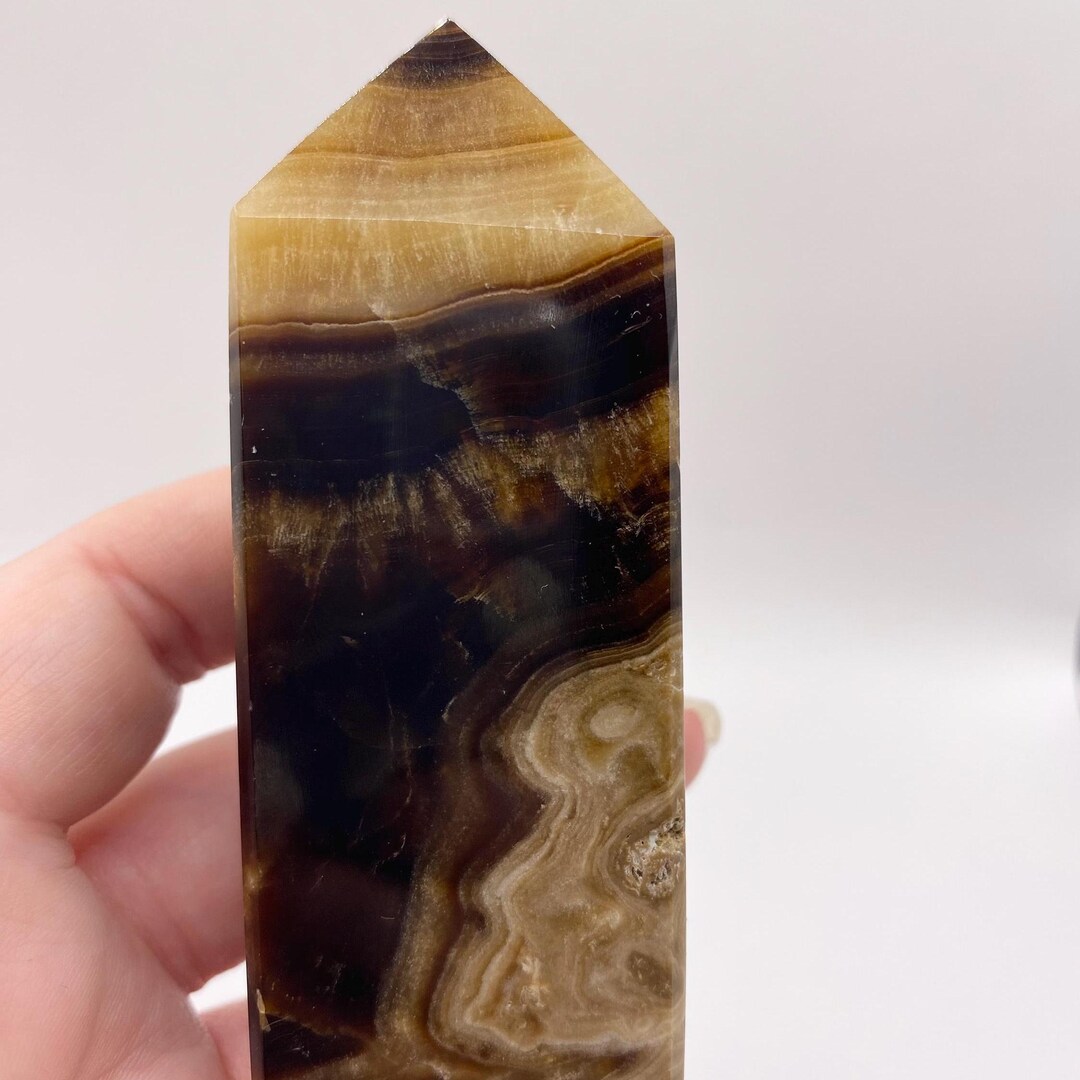 Rare Chocolate Calcite Crystal Tower Stripey Brown Aragonite Point ...