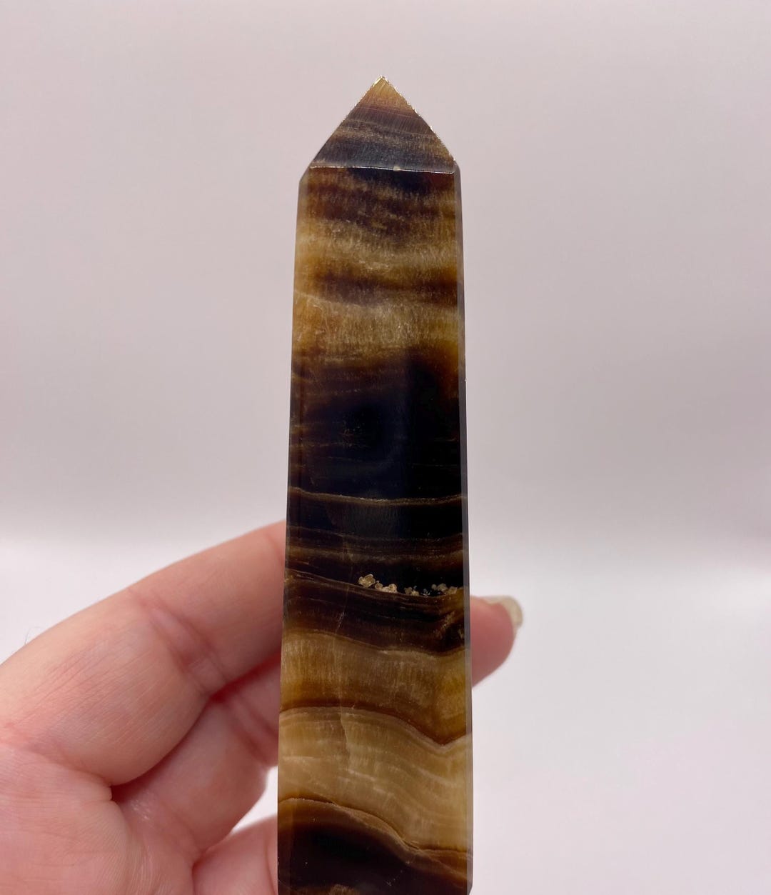 Rare Chocolate Calcite Crystal Tower Stripey Brown Aragonite Point ...