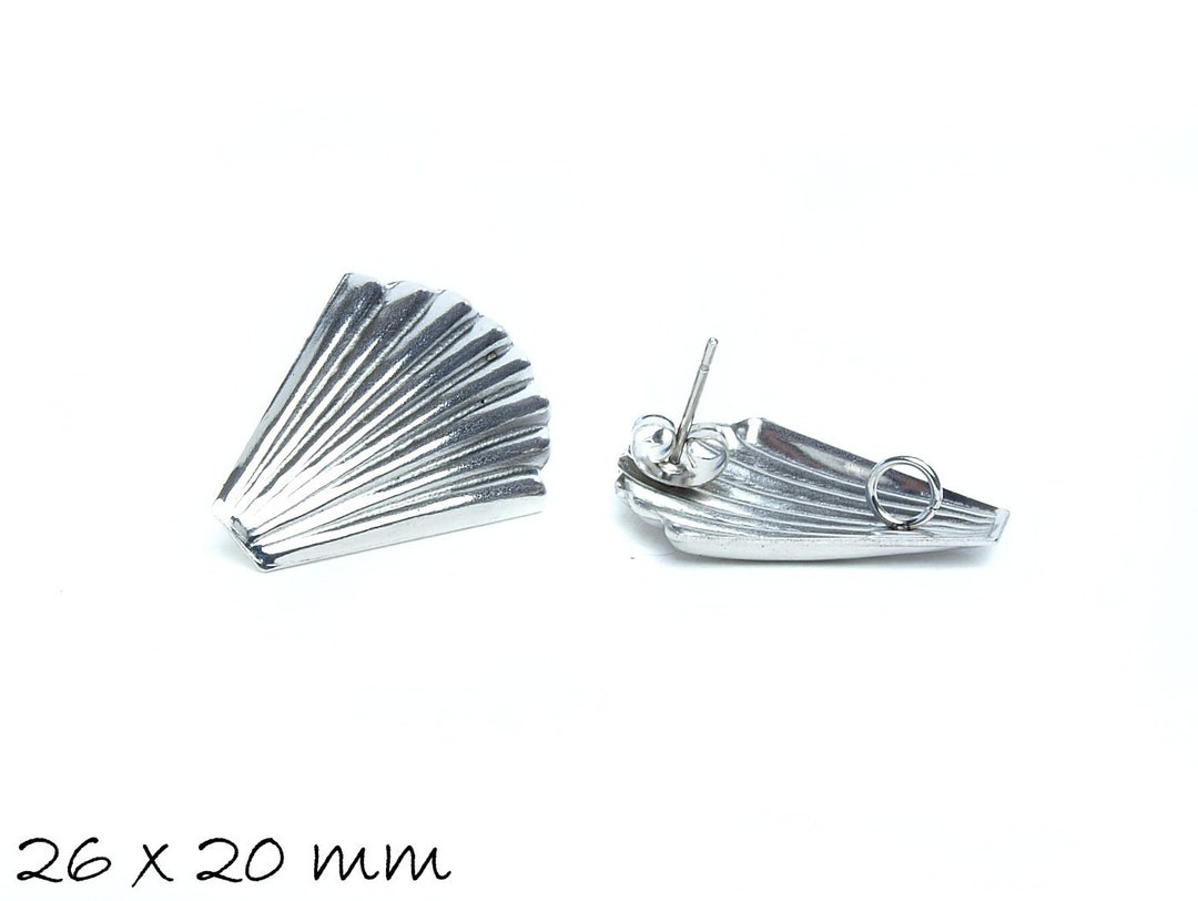 Earring Blanks With Eyelet, Shell, Made of Stainless Steel, 26 X 20.5 ...