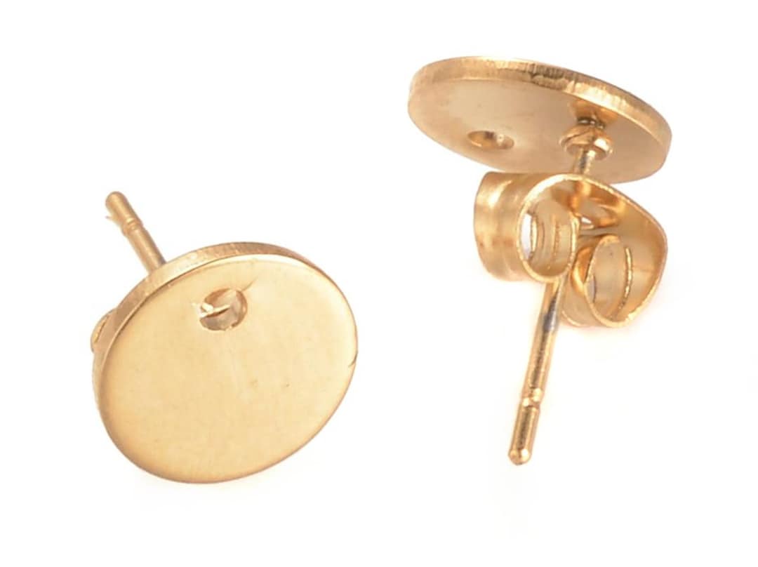 Stud Earrings With Eyelet Stainless Steel, Gold, Round, Disc, Earrings ...