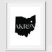 Akron Ohio State Outline Map - Typography Akron Wall Art - Akron Map ...