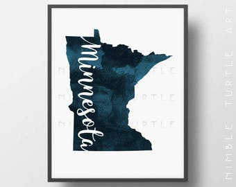 Minnesota State Outline Blue Watercolor Printable Minnesota | Etsy