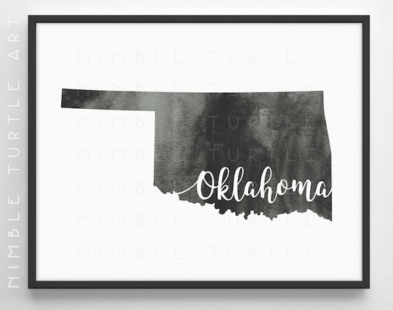 Oklahoma State Outline Watercolor Printable Oklahoma Wall | Etsy