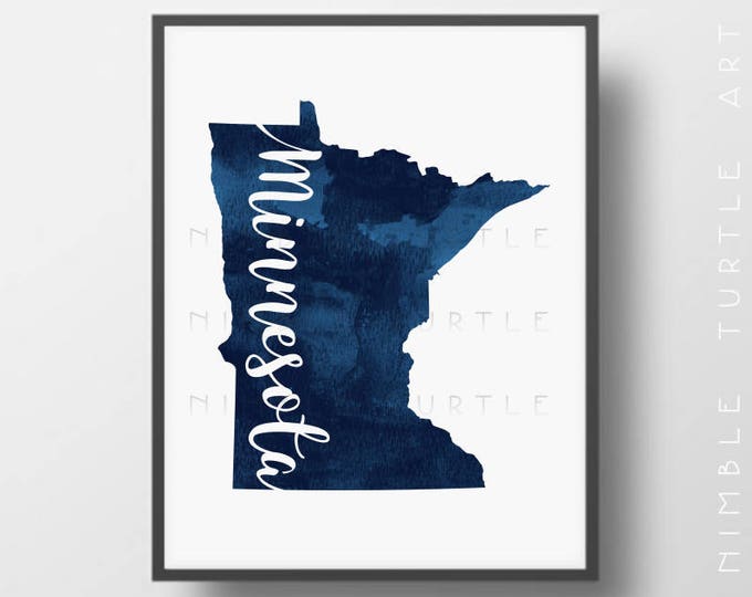 Minnesota State Outline Blue Watercolor Printable Minnesota Wall Art ...