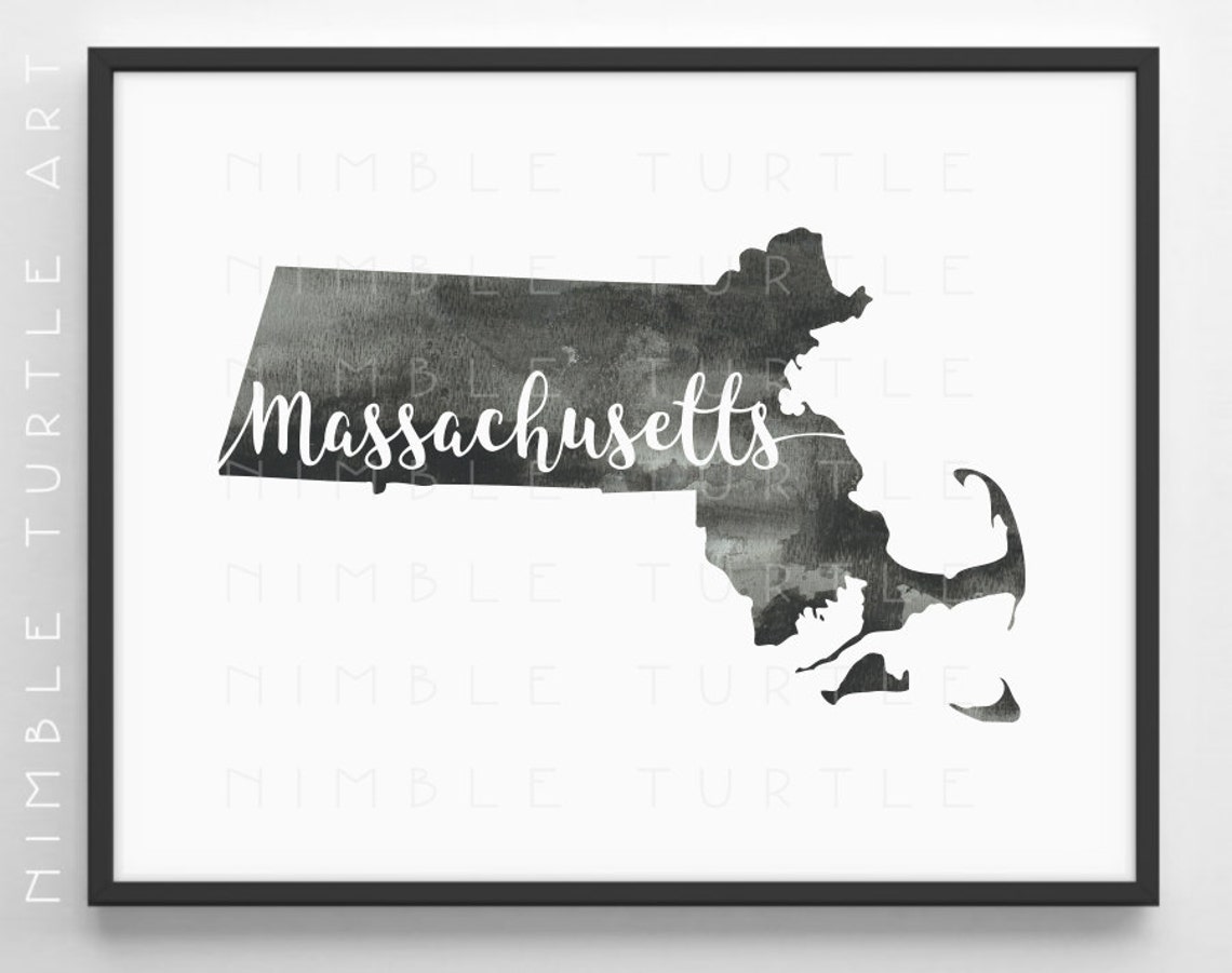 Massachusetts State Outline Watercolor Printable | Etsy