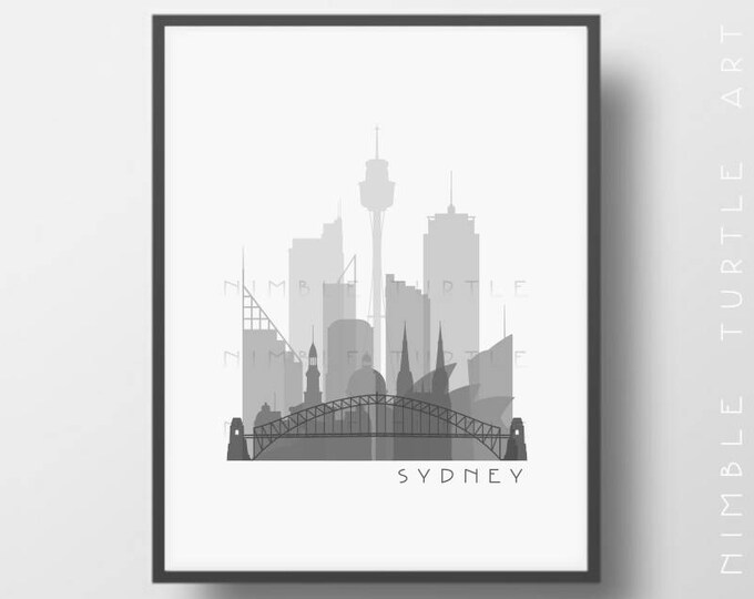 Sydney Skyline Printable Download Black and White Greyscale Sydney ...