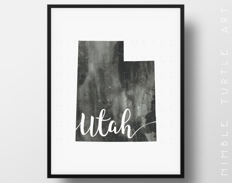Utah State Outline Watercolor Printable Utah Wall Art | Etsy