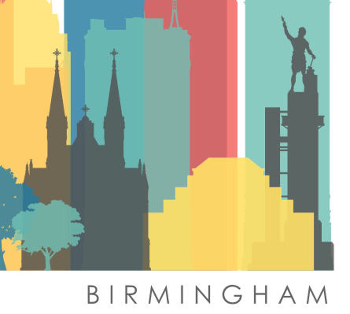 Birmingham Skyline Printable Download - in Primary Pastel Colors ...
