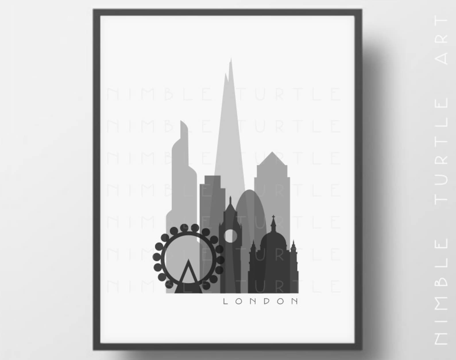 London Skyline Printable Download - Black and White - Grayscale ...