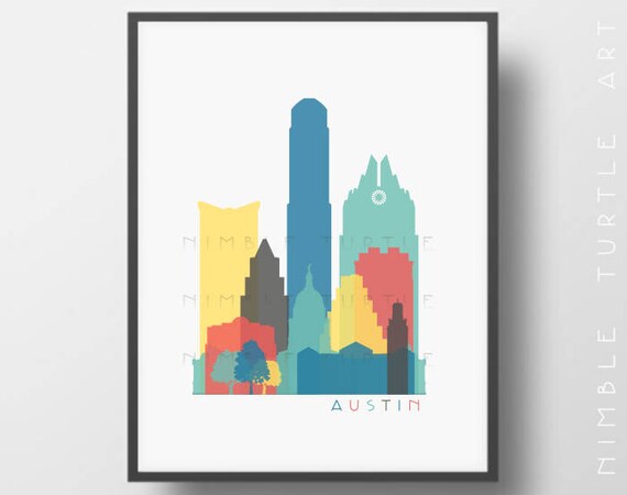 Austin Skyline Printable Download Pastel Primary Colors | Etsy
