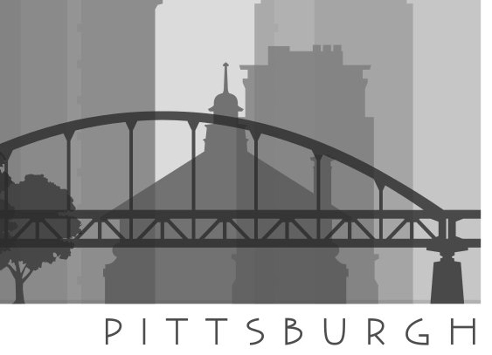 Pittsburgh Skyline Printable Download - Black and White - Grayscale ...