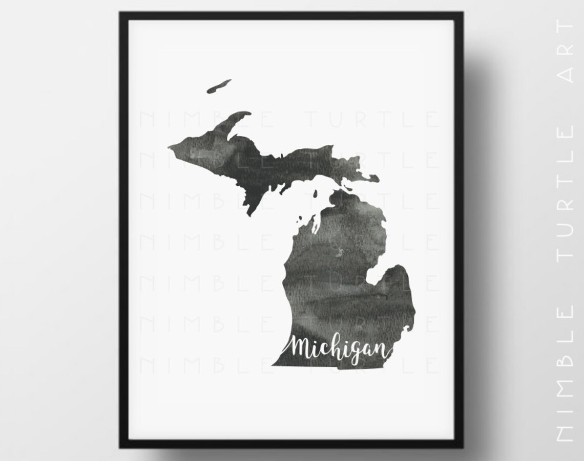 Michigan State Outline Watercolor Printable Michigan Wall | Etsy