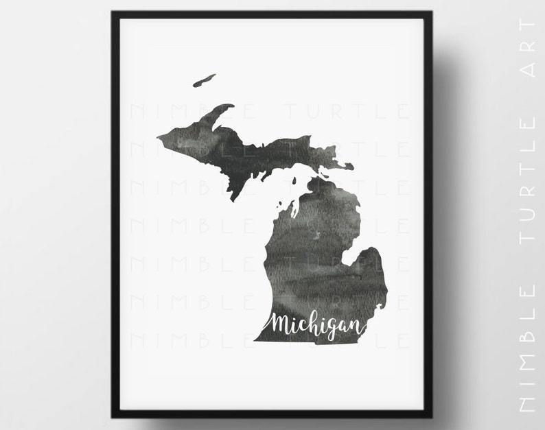 Michigan State Outline Watercolor Printable Michigan Wall | Etsy