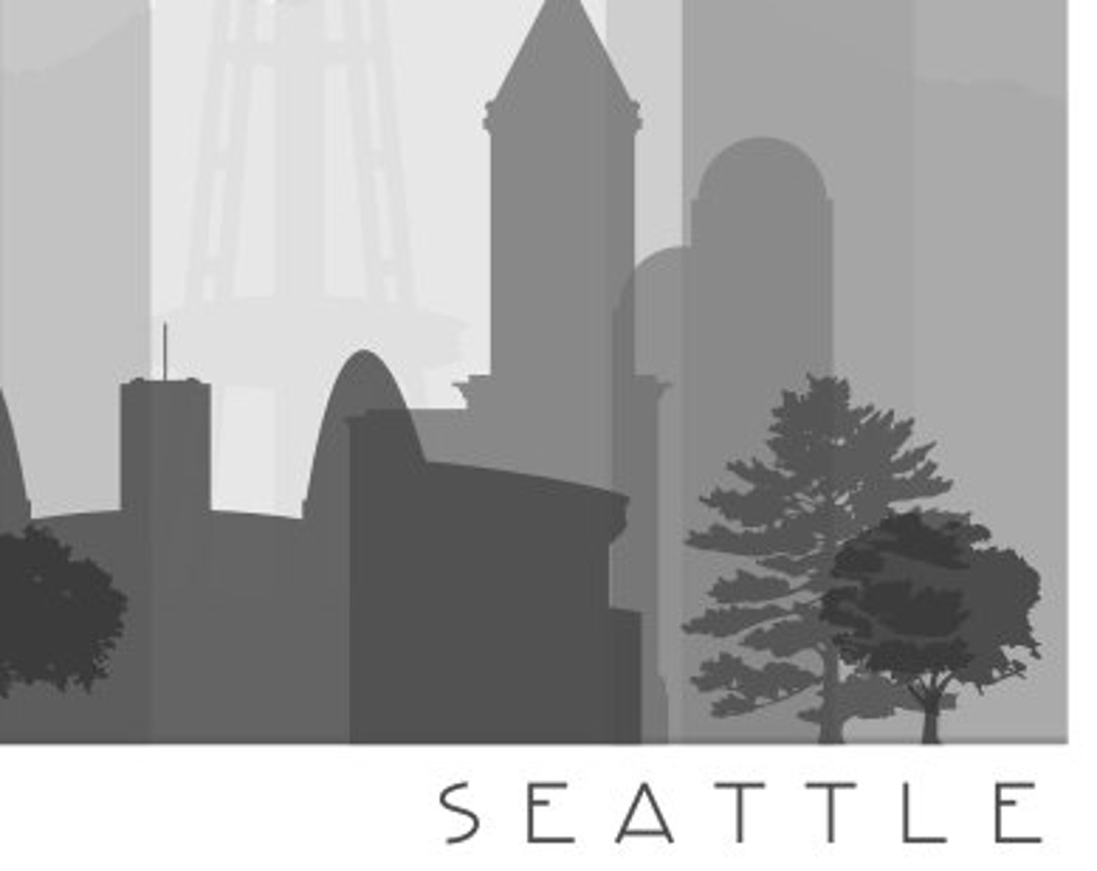 Seattle Skyline Printable Download - Black and White - Grayscale ...