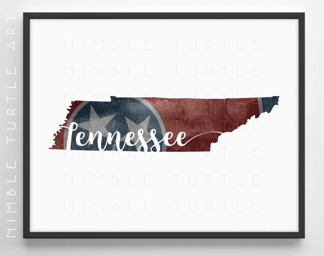 Tennessee State Outline Watercolor With Tennessee State Flag Background ...