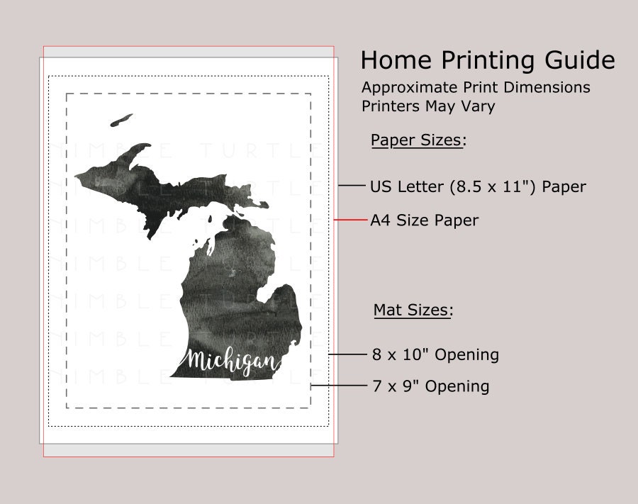 Michigan State Outline Watercolor Printable Michigan Wall | Etsy