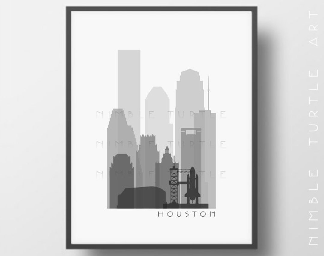 Houston Skyline Printable Download - Black and White - Grayscale ...