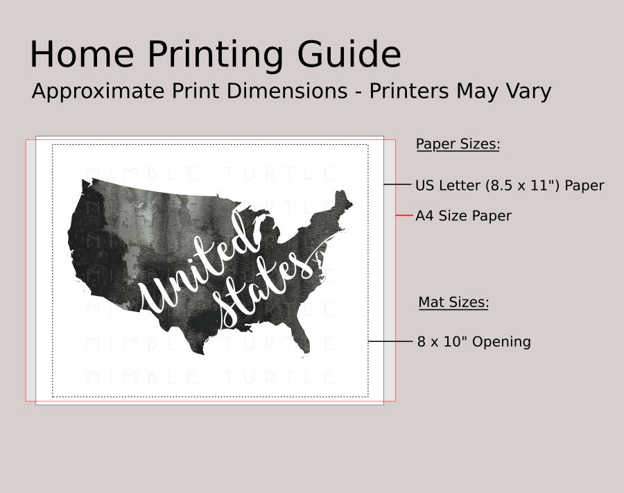 United States Outline Watercolor - Printable USA Wall Art - Black and ...