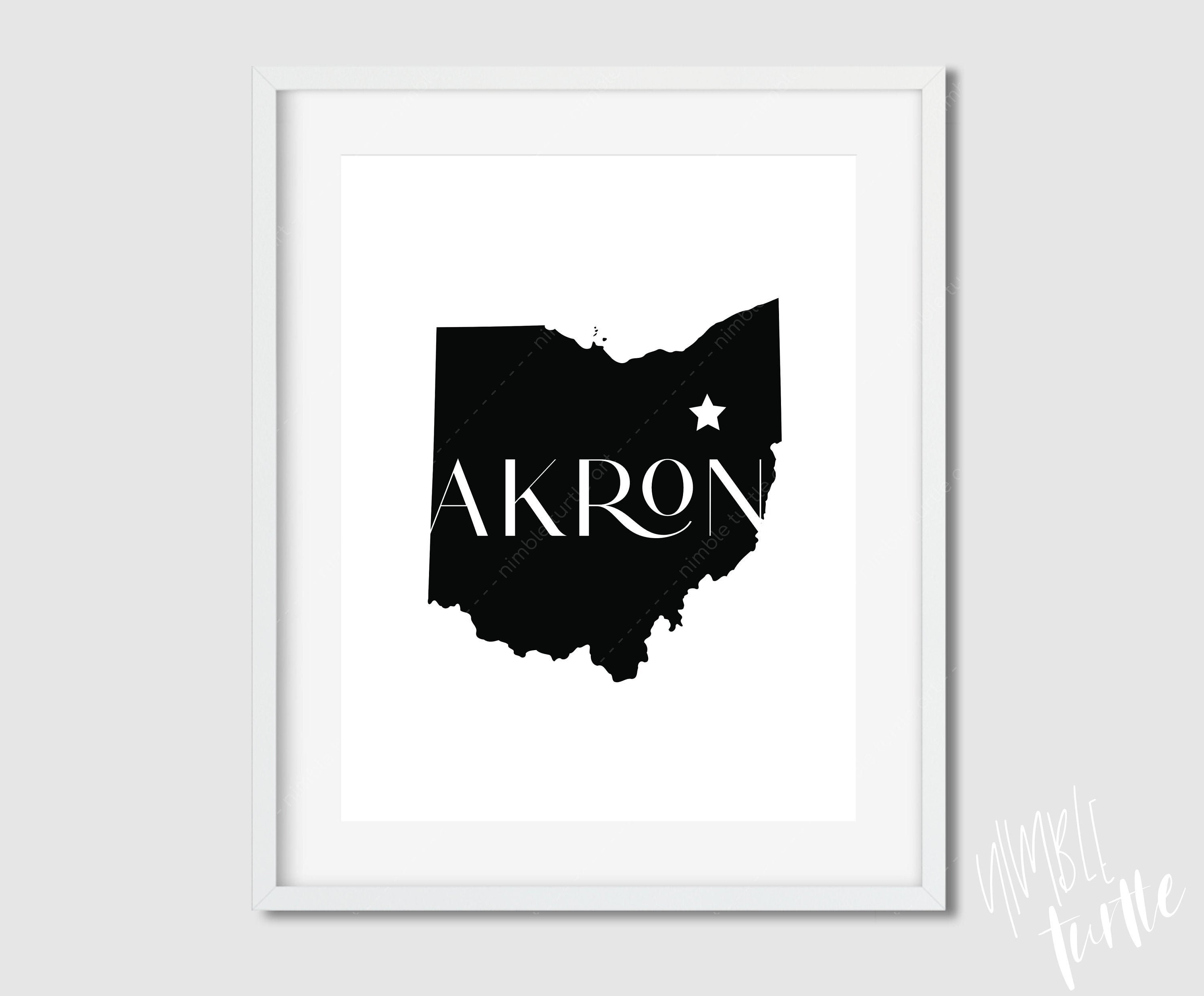 Akron Ohio State Outline Map Typography Akron Wall Art | Etsy