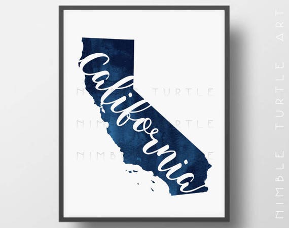 California State Outline Watercolor Navy Blue Printable | Etsy