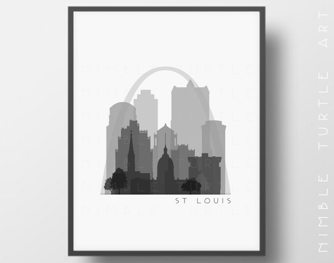 St Louis Skyline Printable Download - Black and White - Grayscale - St ...