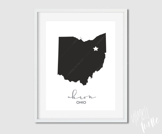 Akron Ohio State Outline Map Printable Akron Wall Art - Etsy