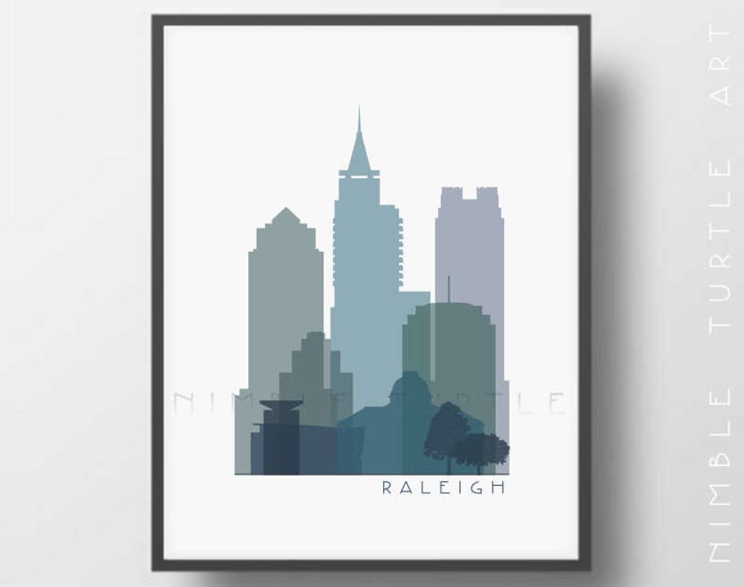 Raleigh Skyline Printable Download - Blue Purple Green - Raleigh North ...