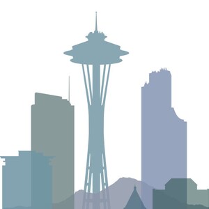 Seattle Skyline Printable Download, Blue Green, Seattle Washington ...
