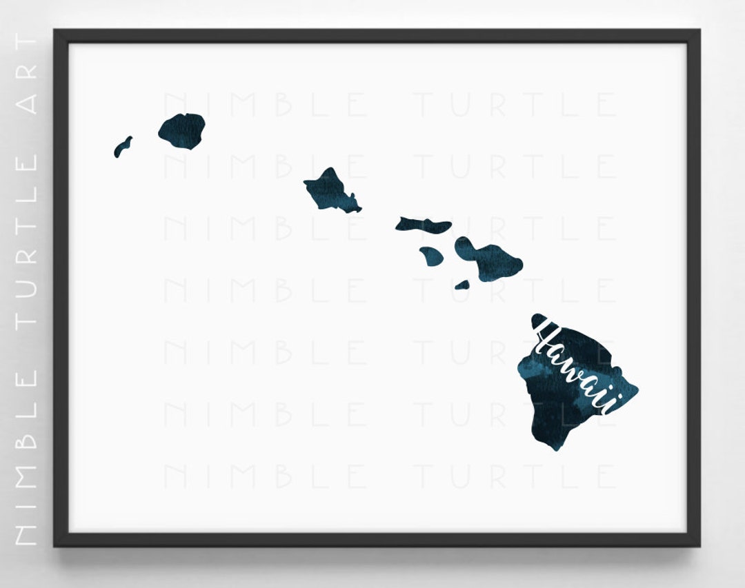 Hawaii State Outline Watercolor Blue - Printable Hawaii Wall Art ...