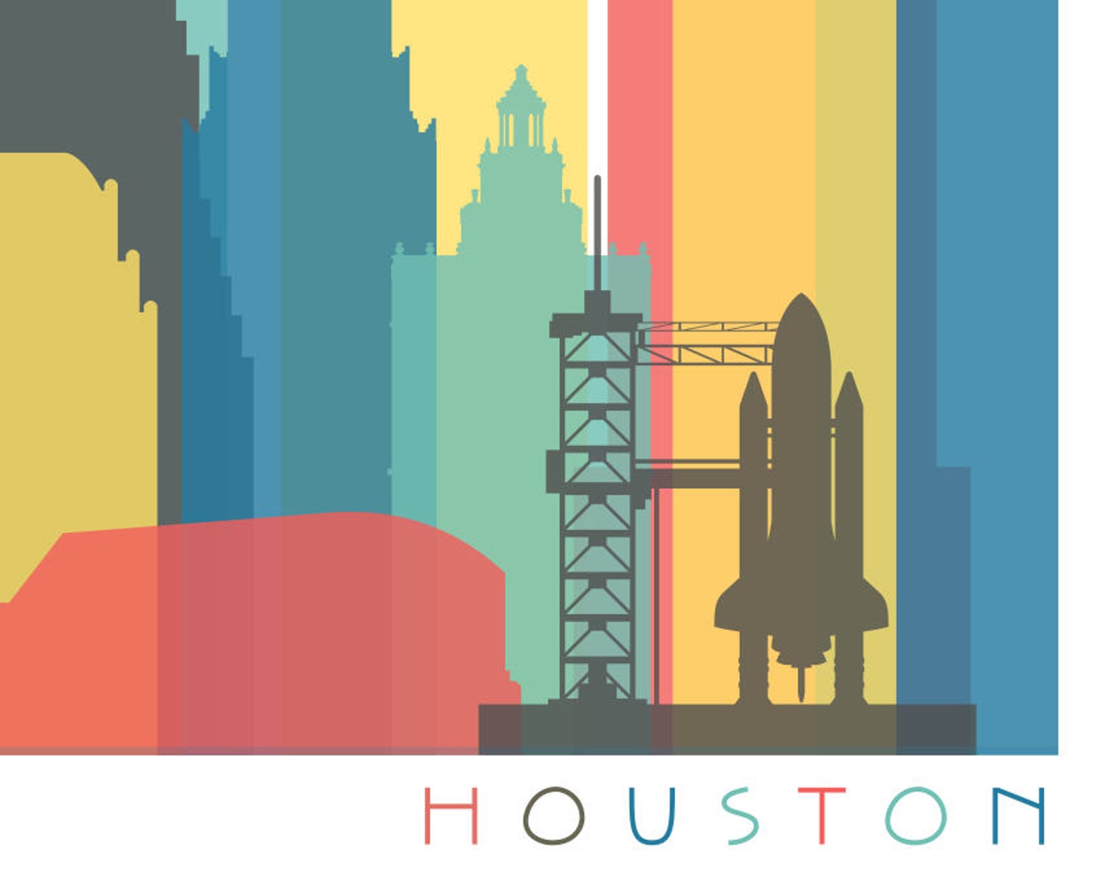 Houston Skyline Printable Download Pastel Primary Colors - Etsy