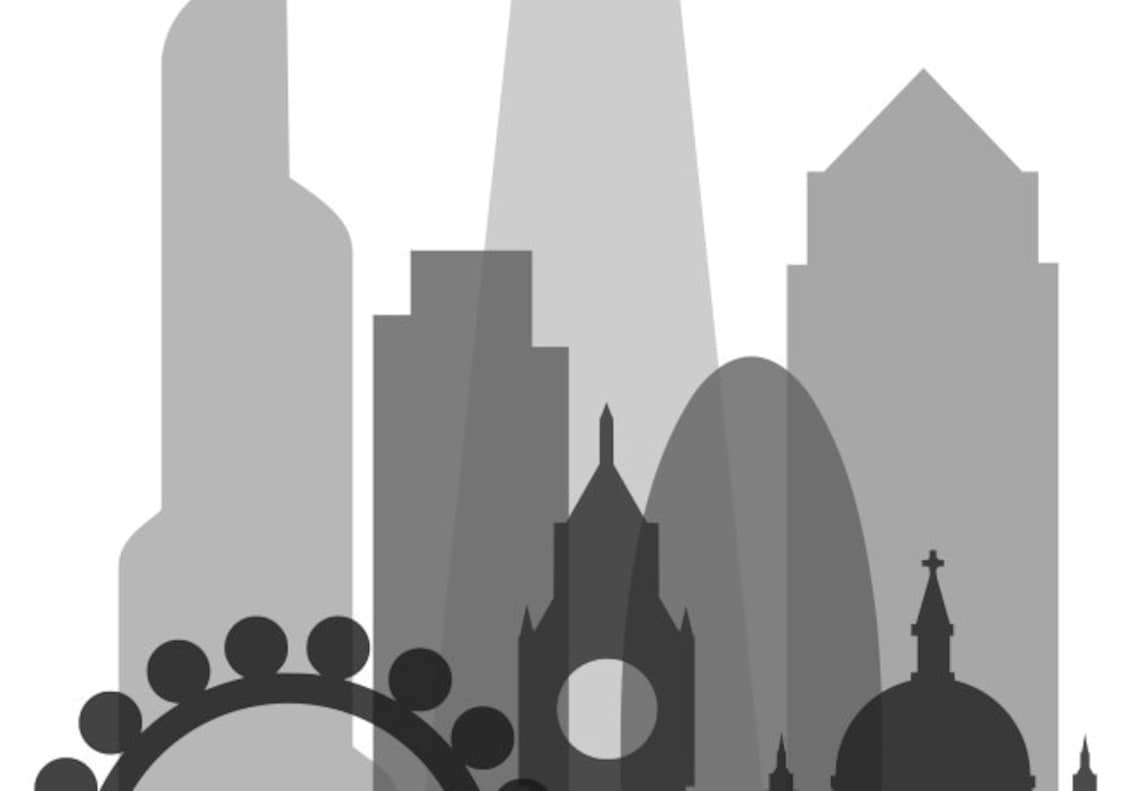 London Skyline Printable Download - Black and White - Grayscale ...