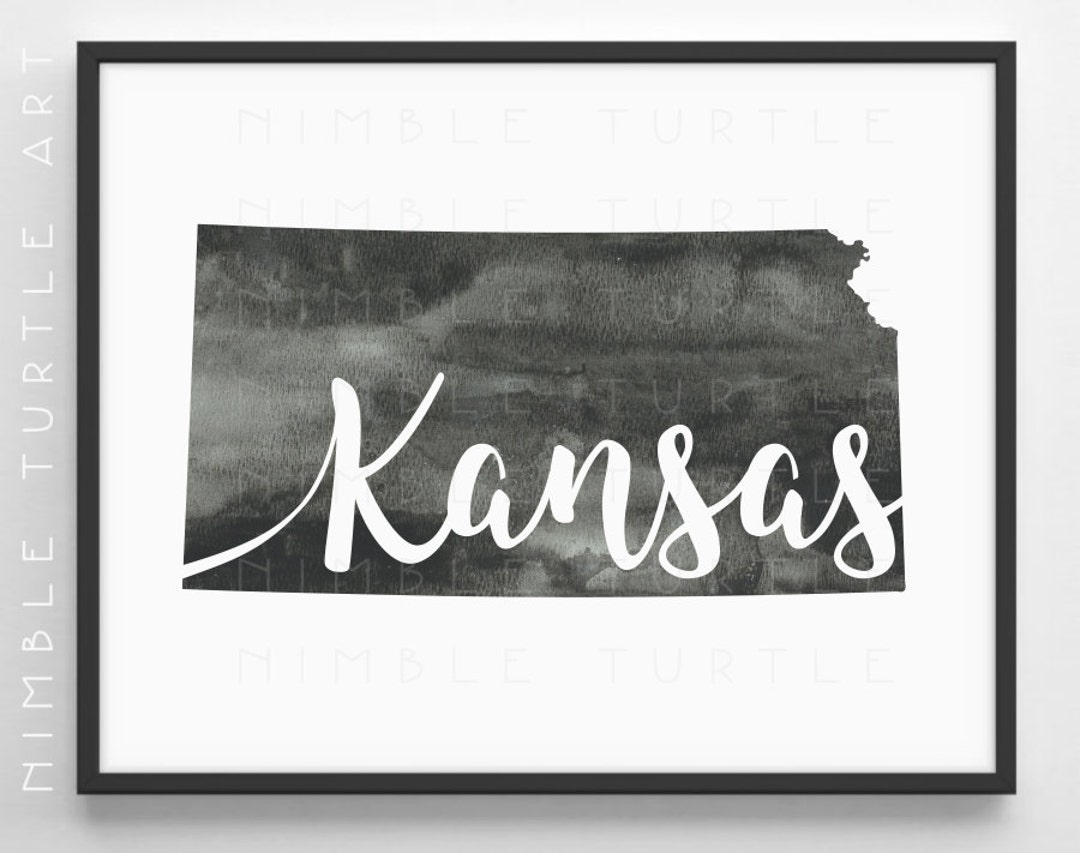 Kansas State Outline Watercolor - Printable Kansas Wall Art - Comes ...