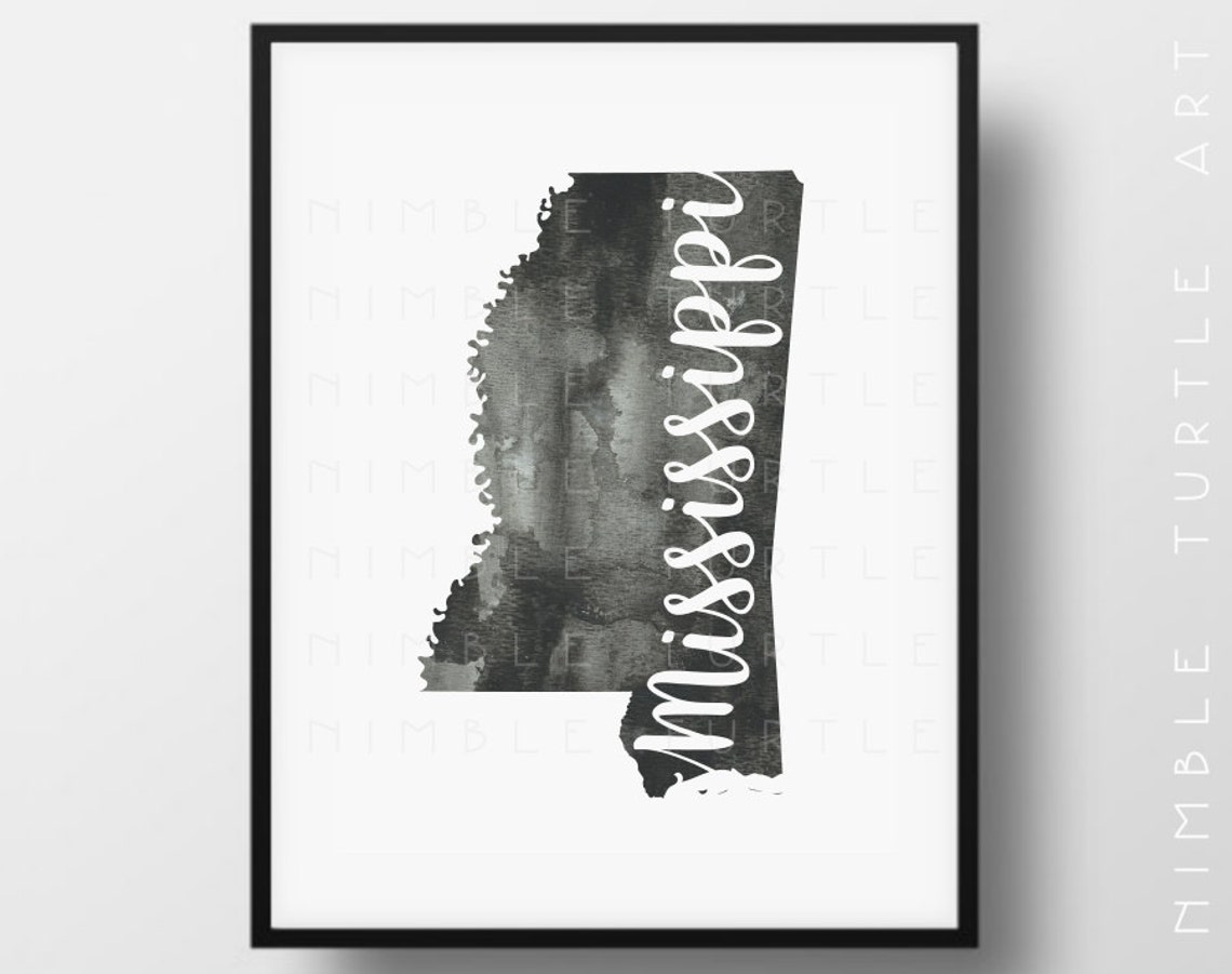 Mississippi State Outline Watercolor Printable Mississippi | Etsy