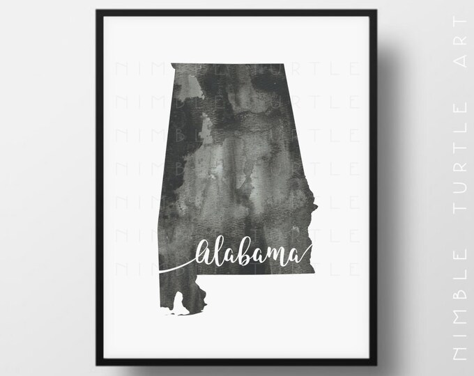 Alabama State Outline Watercolor Printable Alabama Wall Art Comes With ...