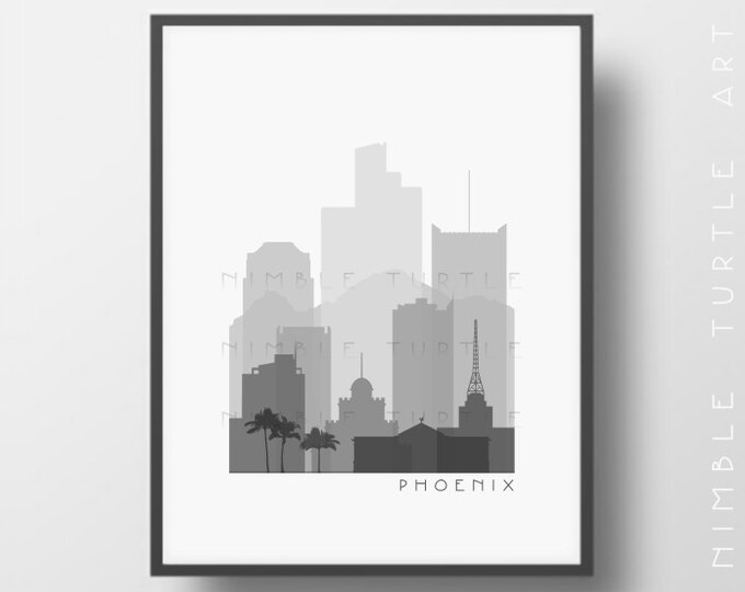 Phoenix Skyline Printable Download Black and White Grayscale Phoenix ...