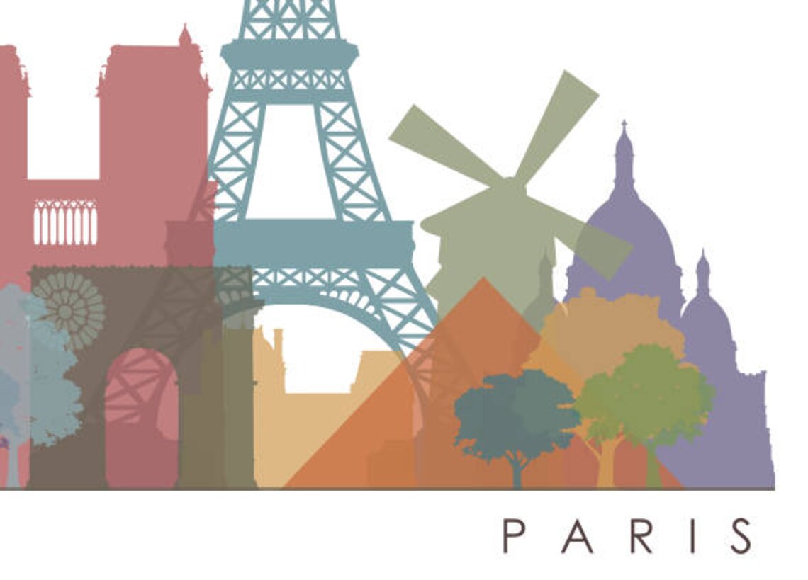 Paris Skyline Printable Download - Subtle Transparent Colors - Paris ...
