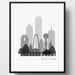 Dallas Skyline Printable Download - Black and White - Grayscale - Print ...