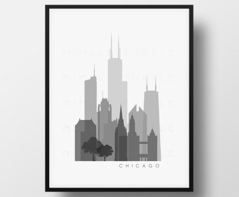 Chicago Skyline Printable Download Black and White | Etsy