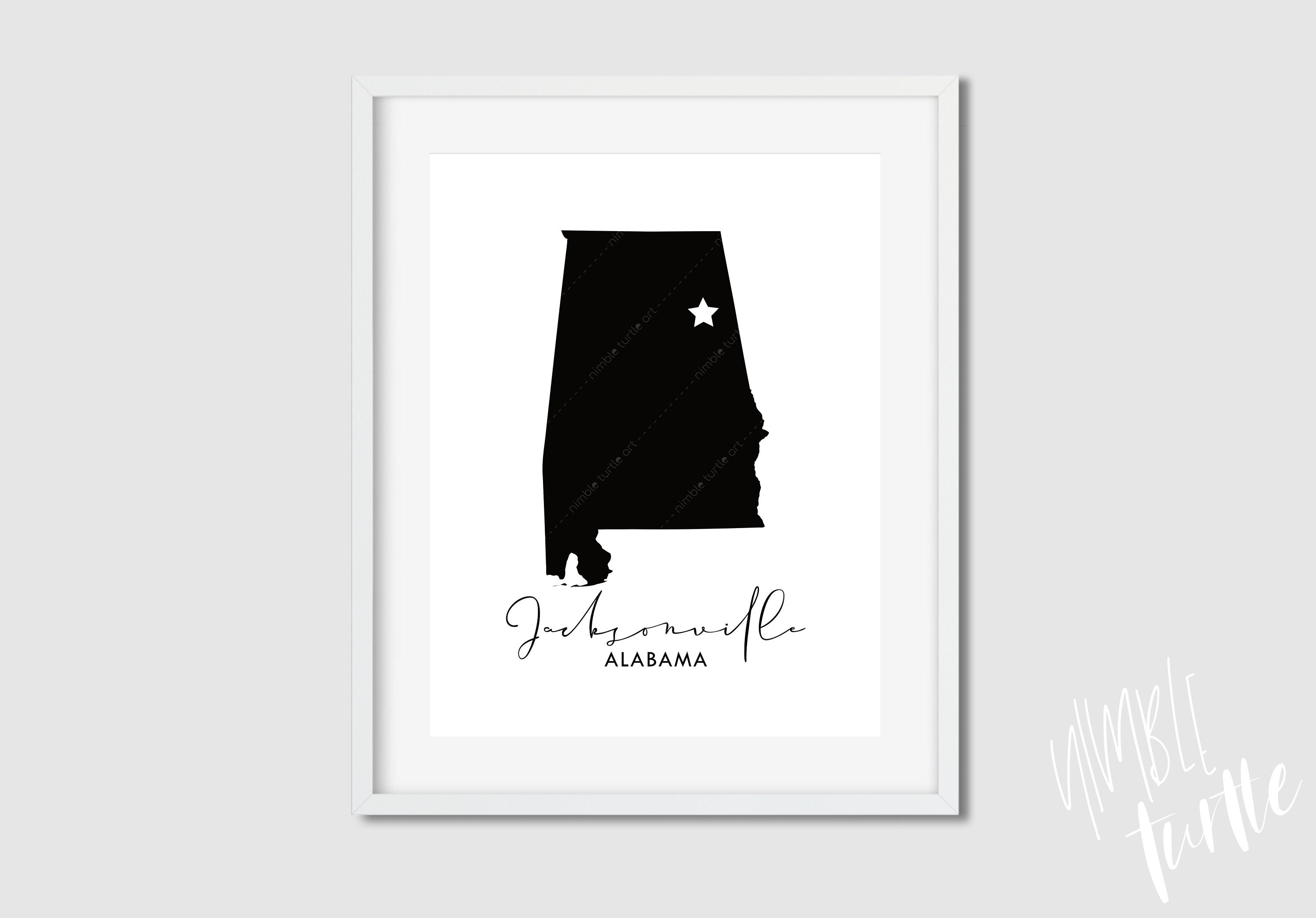 Jacksonville Alabama Art Map Printable AL Wall Art - Etsy