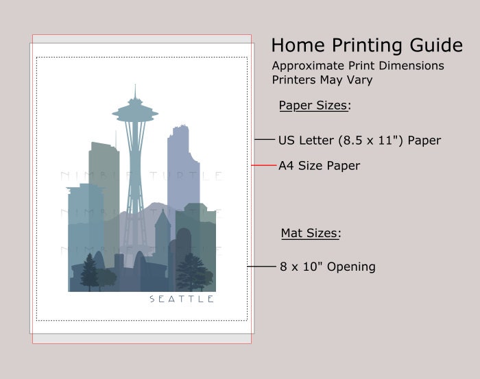 Seattle Skyline Printable Download Blue Green Seattle | Etsy
