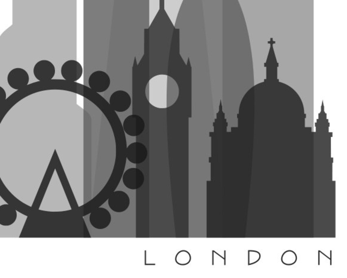 London Skyline Printable Download - Black and White - Grayscale ...