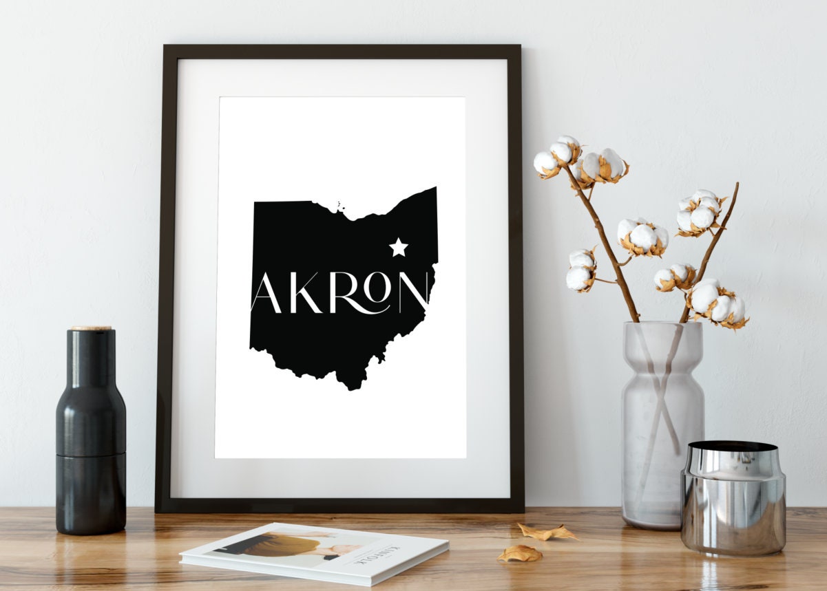 Akron Ohio State Outline Map Typography Akron Wall Art | Etsy